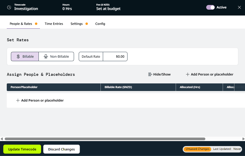 Non-billable timecodes within billable projects